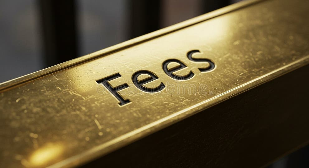 Gold Metallic Surface Featuring the Word "Fees" Engraved in Bold, Black ...