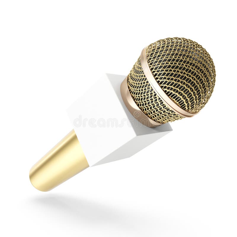 Gold Microphone Isolated on White. Karaoke or News Concept with Space ...
