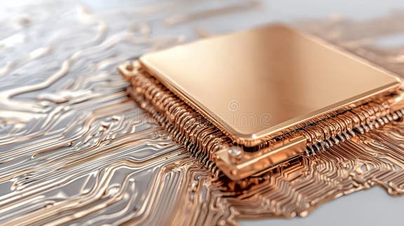 Gold Microprocessor on Circuit Board Close Up Stock Illustration ...