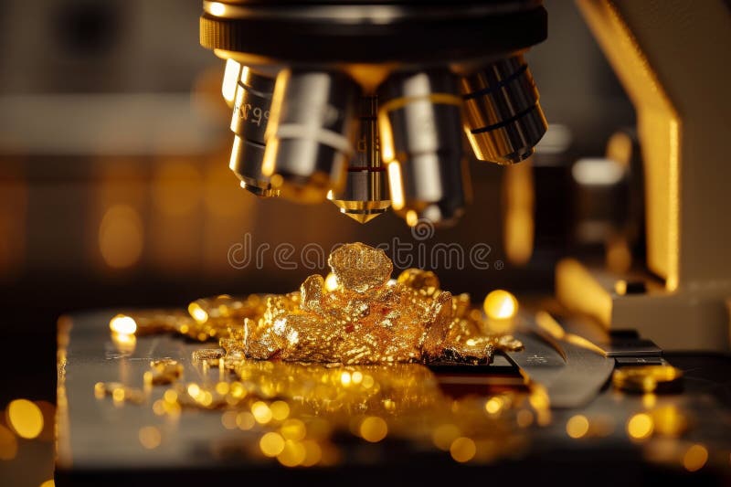 A Gold Microscope Viewing Business Stocks Up Close Stock Illustration ...