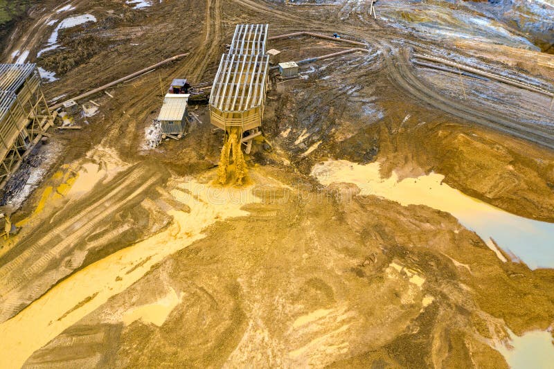 Gold Mining. Flushing the Rock with an Dredge. Environmental Pollution ...