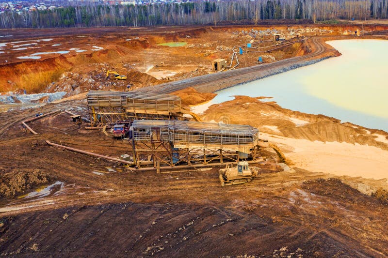 Gold Mining. Flushing the Rock with an Dredge. Environmental Pollution ...