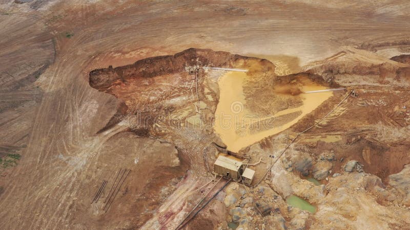 Gold Mining. Flushing the Rock with an Old Dredge. View from Above ...