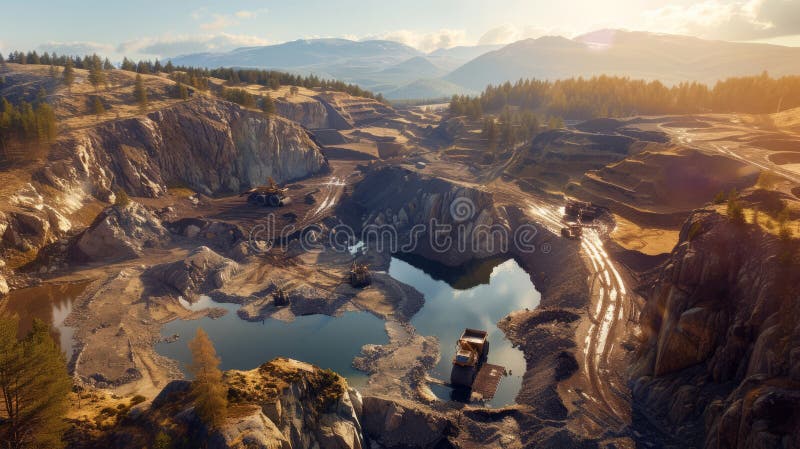 Gold Mining, Open Pit with Waste Sand and Earth for Gold Ore Mining ...