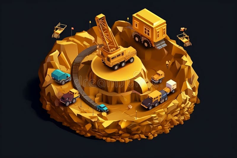 Gold Mining with Pile of Coals Mount with Circular Style 3d Low Poly ...