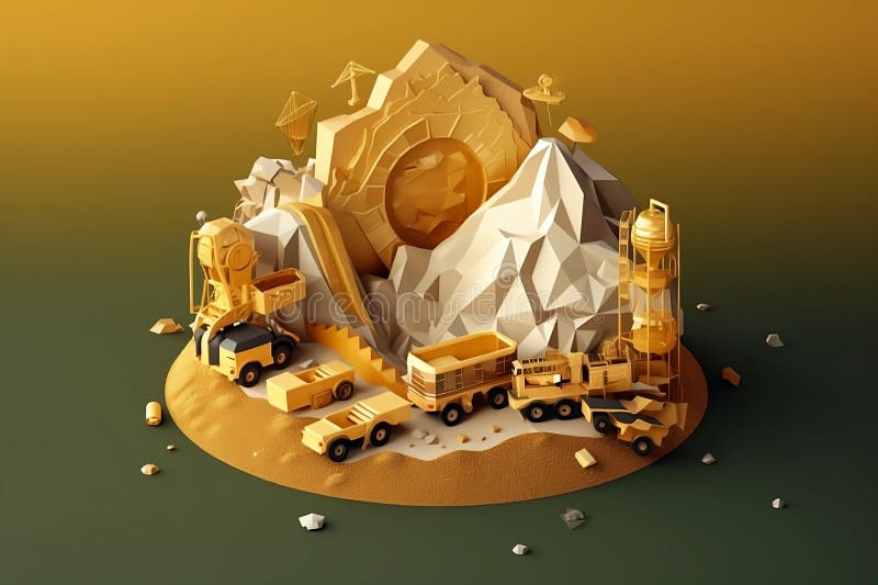 Gold Mining with Pile of Coals Mount with Circular Style 3d Low Poly ...