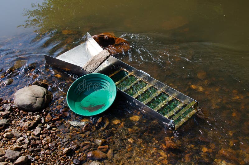 Gold Mining with Sluice Box and Gold Pan Stock Photo - Image of ...