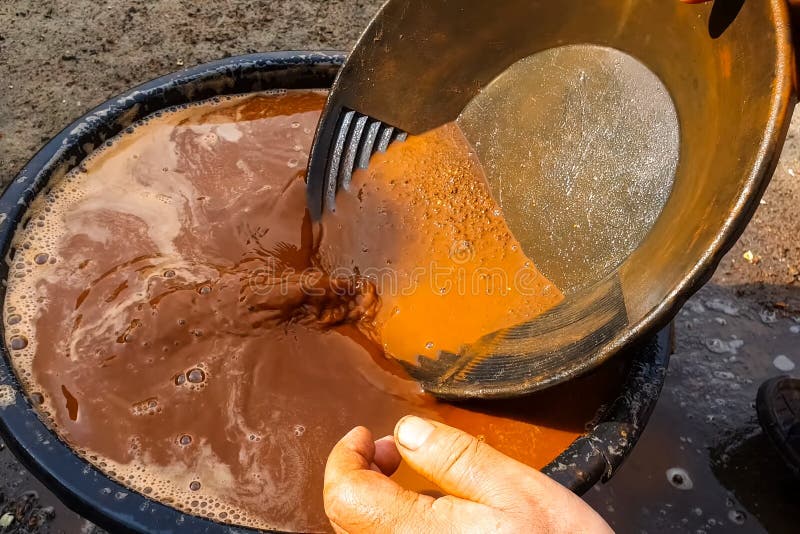 Washing Rock Containing Gold. Search and Extraction of Gold Stock Image ...
