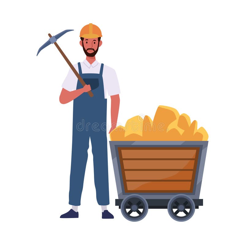 Gold Mining Worker Pushing Cart of Nuggets Stock Illustration ...