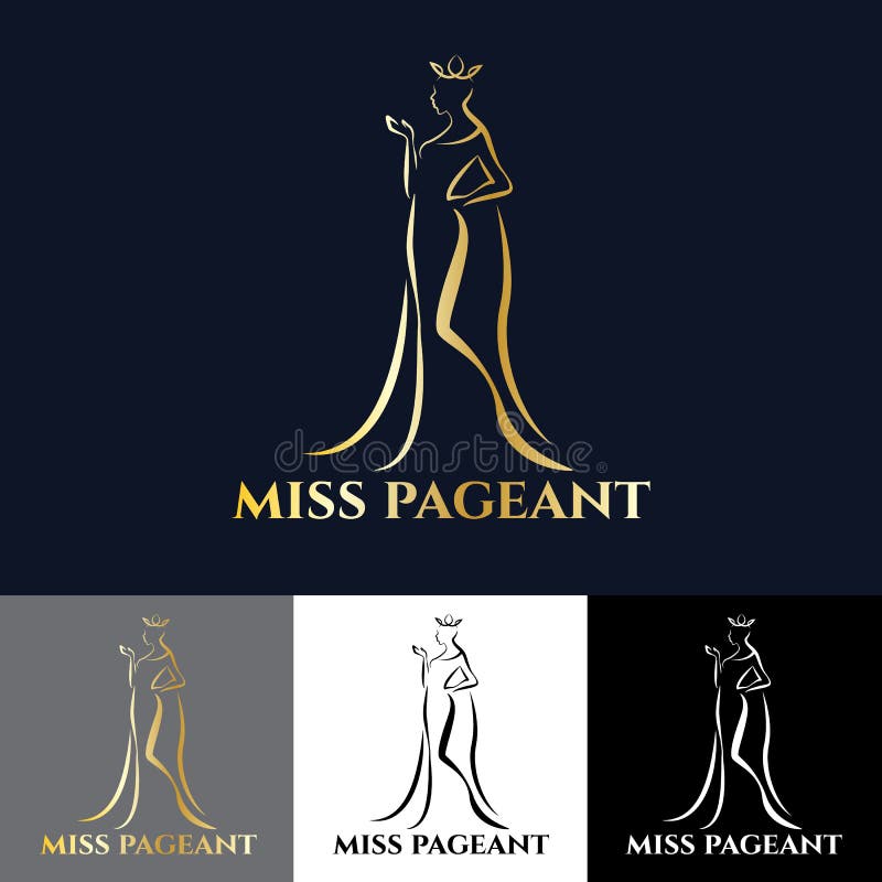 Miss Lady Pageant Logo Sign with Gold and Black Woman Wear Crown Sit on ...