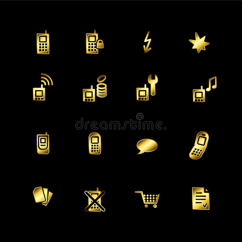 Gold mobile phone icons stock illustration. Illustration of cart - 8533260