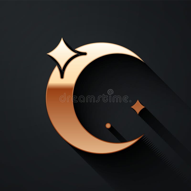 Gold Moon and Stars Icon Isolated on Black Background. Long Shadow ...