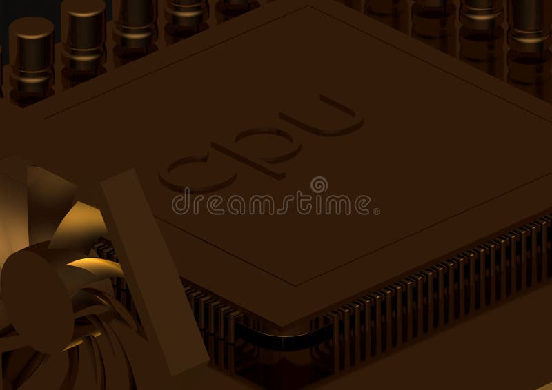 Gold Motherboard and Processor on a Black Stock Illustration ...