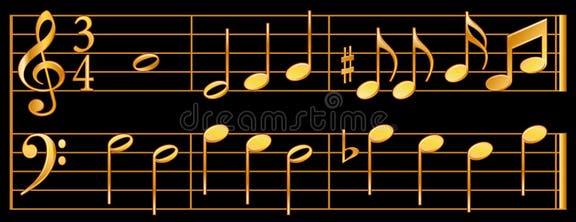 Gold Music Notes, Black Background Stock Vector - Illustration of gold ...