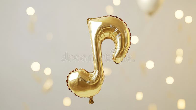 Gold Musical Note Balloon Floating among Lights, Festive Decoration ...