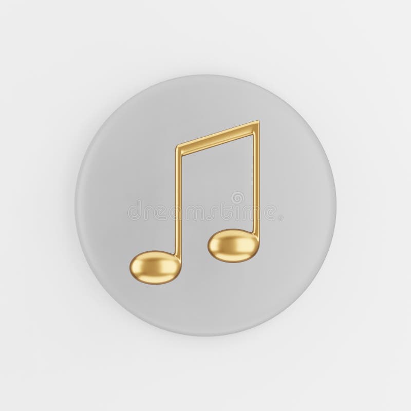 Gold Musical Note Icon in Cartoon Style. 3d Rendering Gray Round Button ...