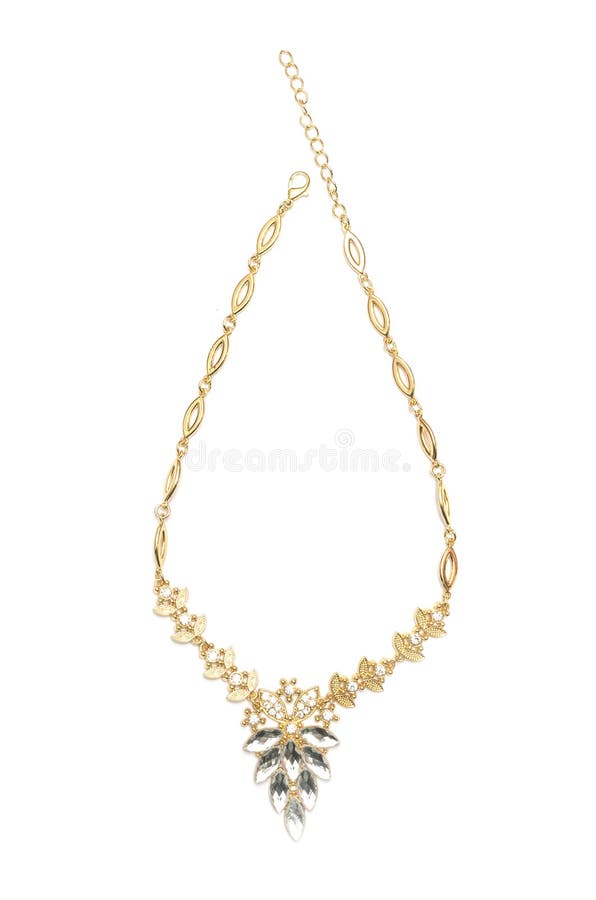 Gold Necklace with Diamonds Isolated on White Stock Photo - Image of ...