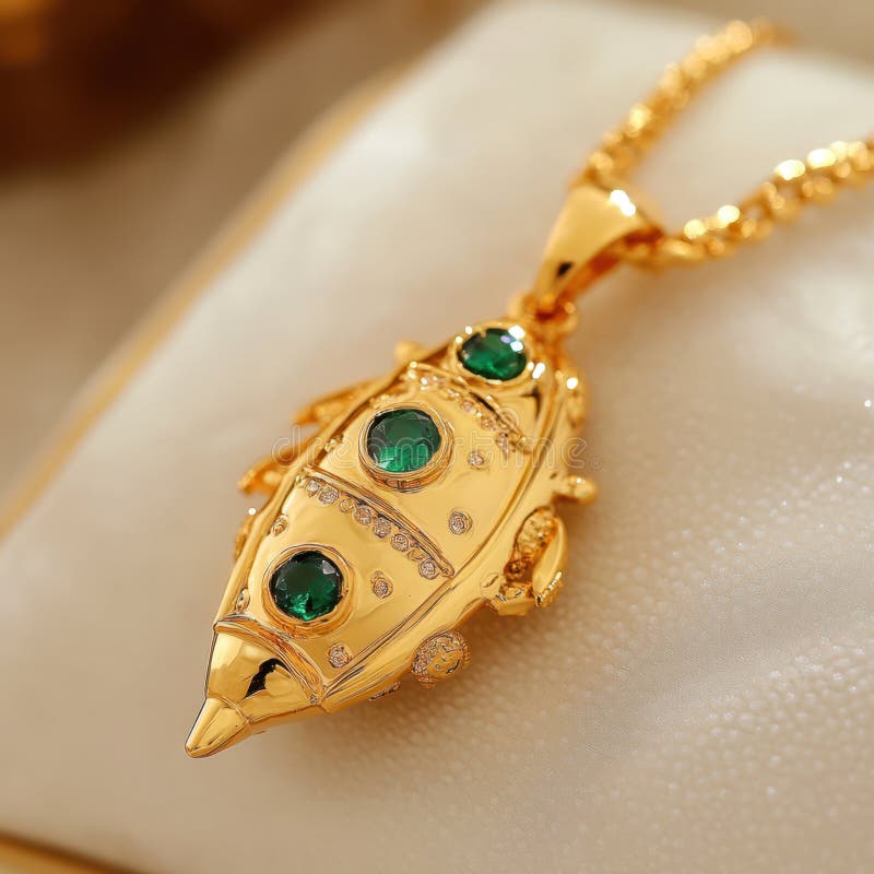 A Gold Necklace with a Green Stone Pendant Stock Illustration ...