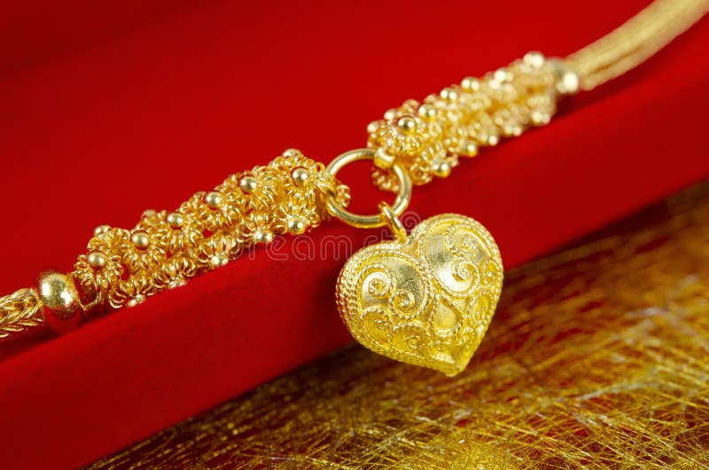 The Gold Necklace in Red Velvet Box Container Stock Photo - Image of ...