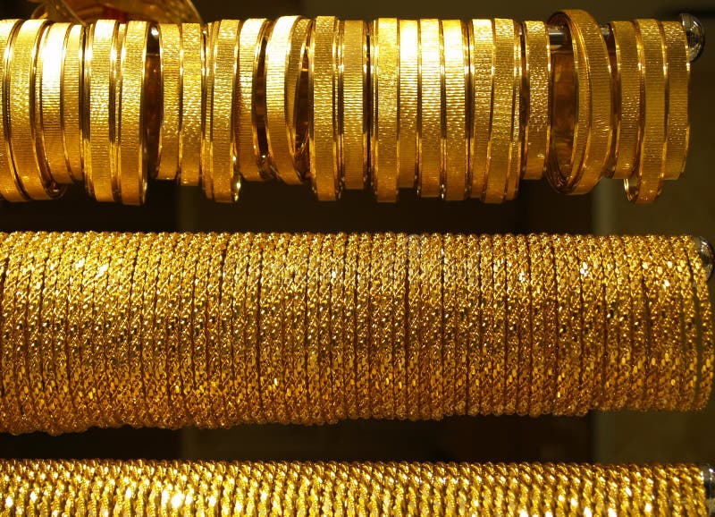 Gold Necklaces and Bracelets Stock Photo - Image of purchase, golden ...
