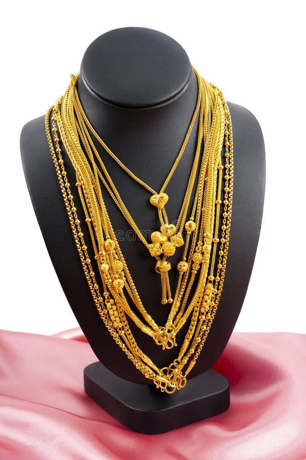 The Gold Necklaces on Necklace Display Stand Stock Image - Image of ...