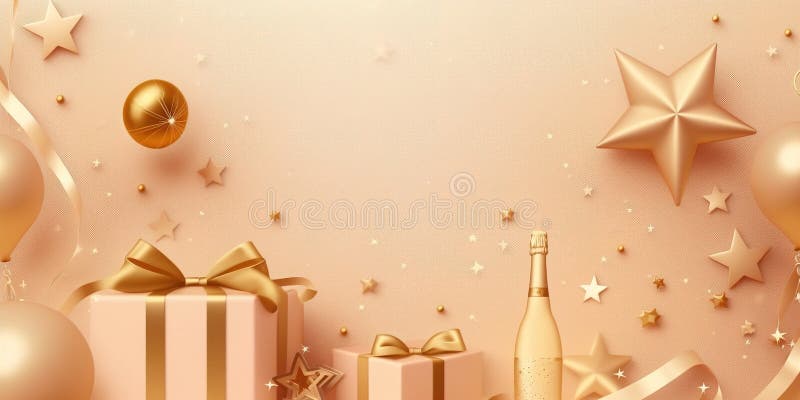 Gold Negative Space Background with Gifts and Glitter for Celebrations ...