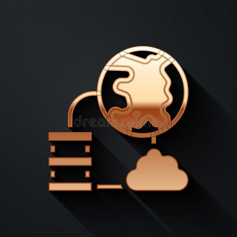 Gold Network Cloud Connection Icon Isolated on Black Background. Social ...