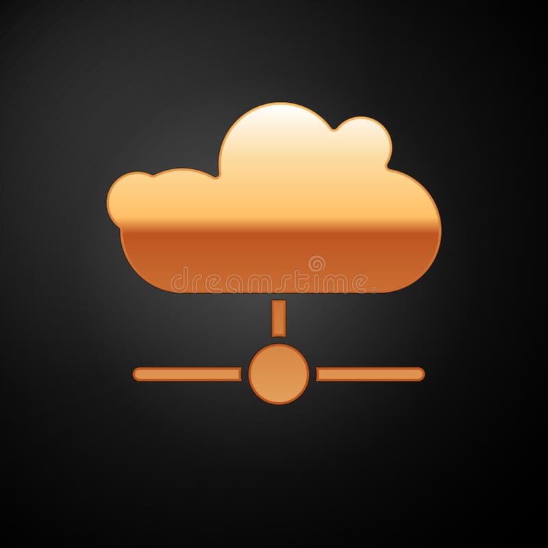 Gold Network Cloud Connection Icon Isolated on Black Background. Social ...