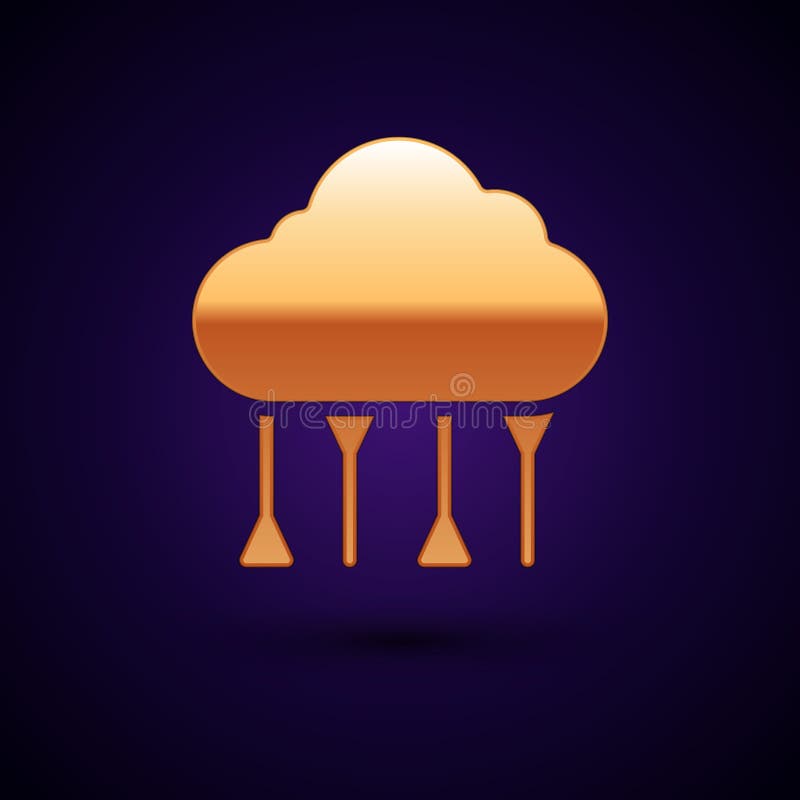Gold Network Cloud Connection Icon Isolated on Black Background. Social ...
