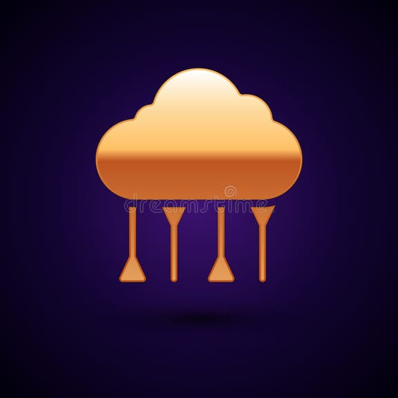 Gold Network Cloud Connection Icon Isolated on Black Background. Social ...