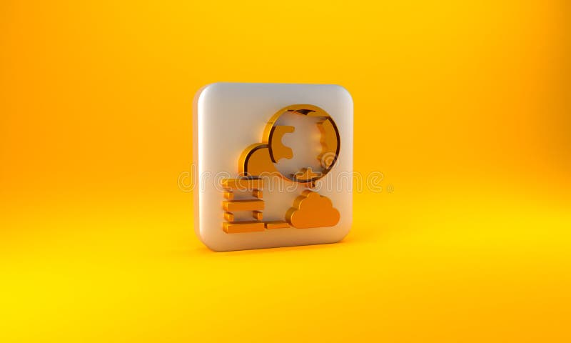 Gold Network Cloud Connection Icon Isolated on Yellow Background ...