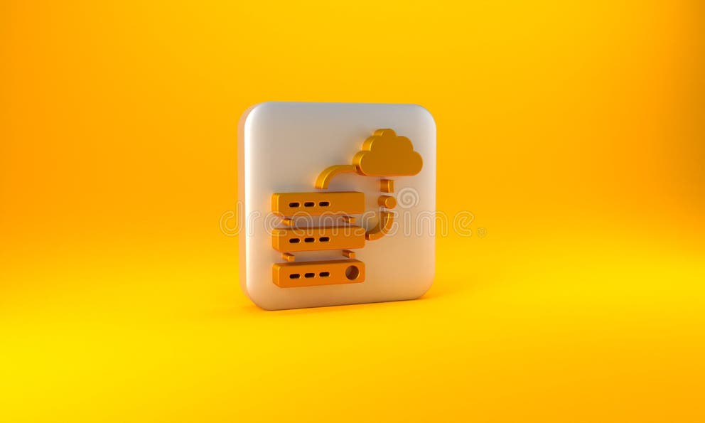 Gold Network Cloud Connection Icon Isolated on Yellow Background ...