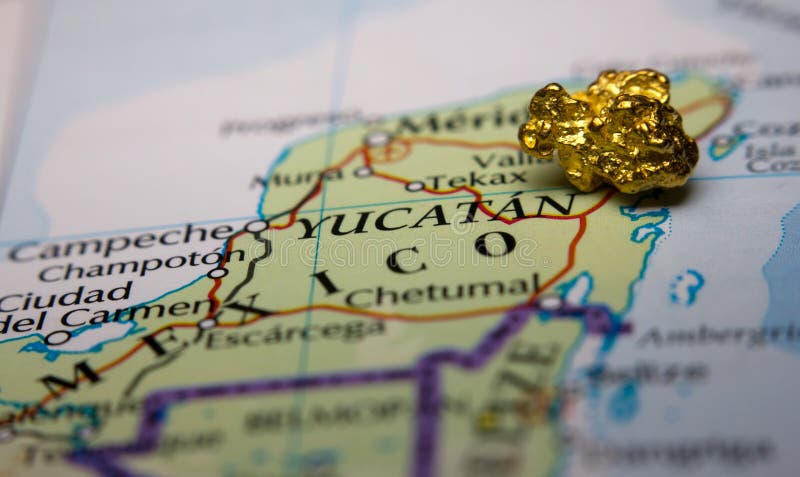 Gold-nugget and a Map of Mexico Stock Photo - Image of bauxite, wealthy ...