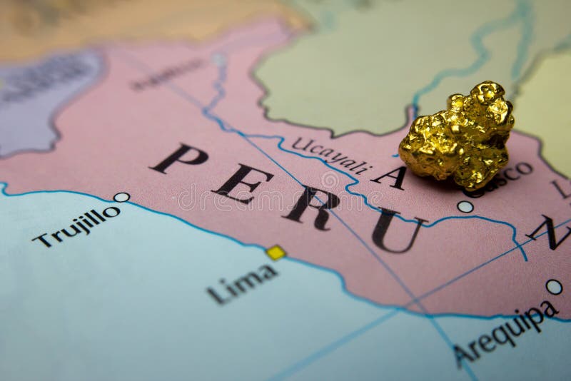 Gold-nugget and a Map of Peru Stock Image - Image of recession, crisis ...