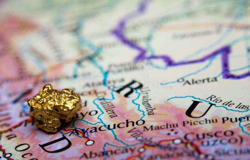 Gold-nugget and a Map of Peru Stock Image - Image of countries ...