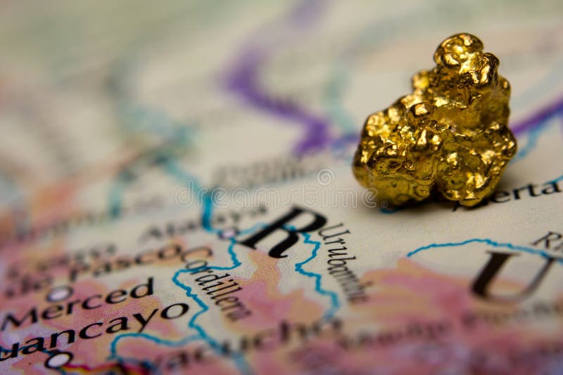 Gold-nugget and a Map of Peru Stock Image - Image of symbol, economic ...