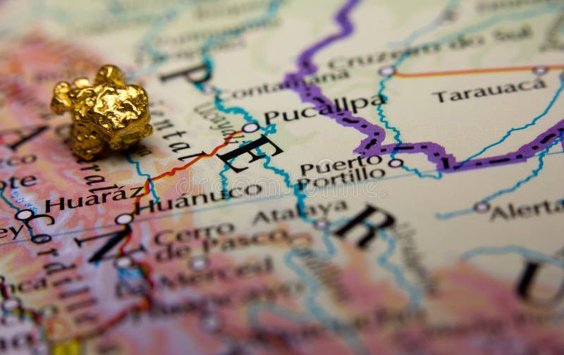 Gold Nugget and Gold Bar and Map of Peru Stock Photo - Image of ...