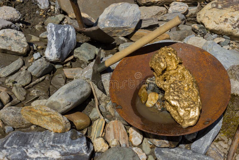 Gold Nugget Mining from the River. Gold Suchen Stock Image - Image of ...
