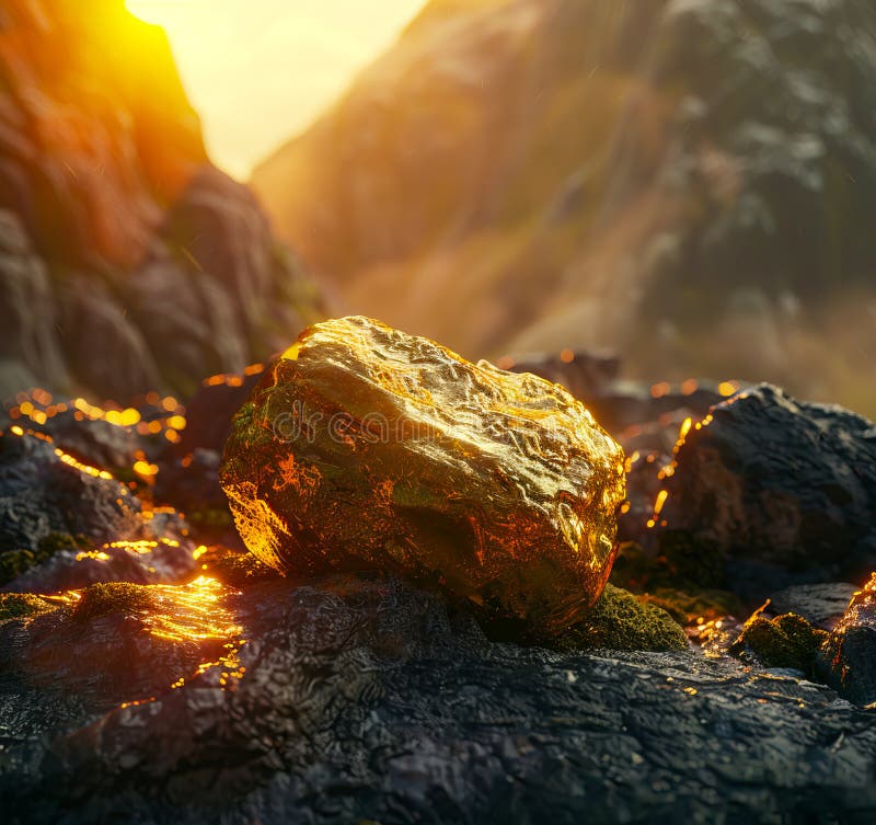 Gold Nugget on the Rocks in the Mountains Stock Image - Image of ...