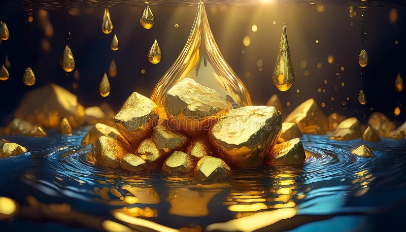 Gold Nuggets Submerged and Covered with Water Drop Stock Illustration ...