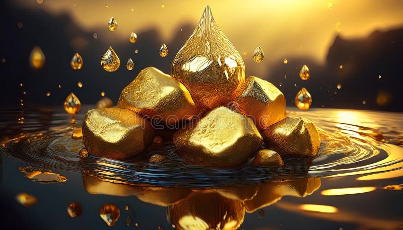 Gold Nuggets Submerged and Covered with Water Drop Stock Illustration ...