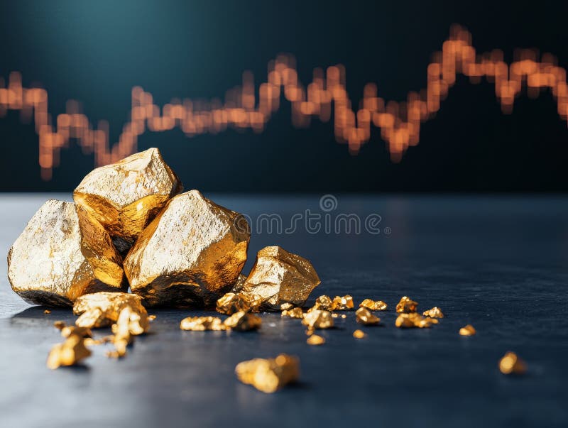 Gold Nuggets on a Table with Financial Graph in the Background 3d ...
