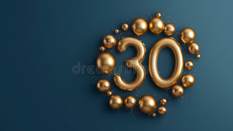 Gold Number 30 Balloons on Blue Background Stock Illustration ...