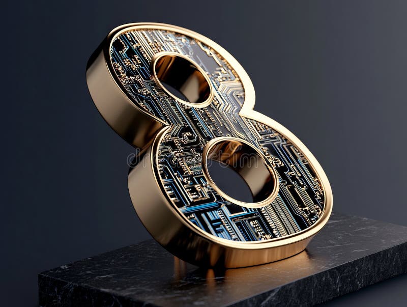 A Gold Number 8 on a Black Marble Base Stock Illustration ...