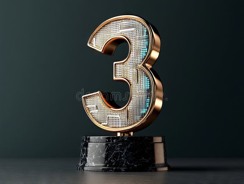 A Gold Number 3 on a Black Marble Base Stock Illustration ...