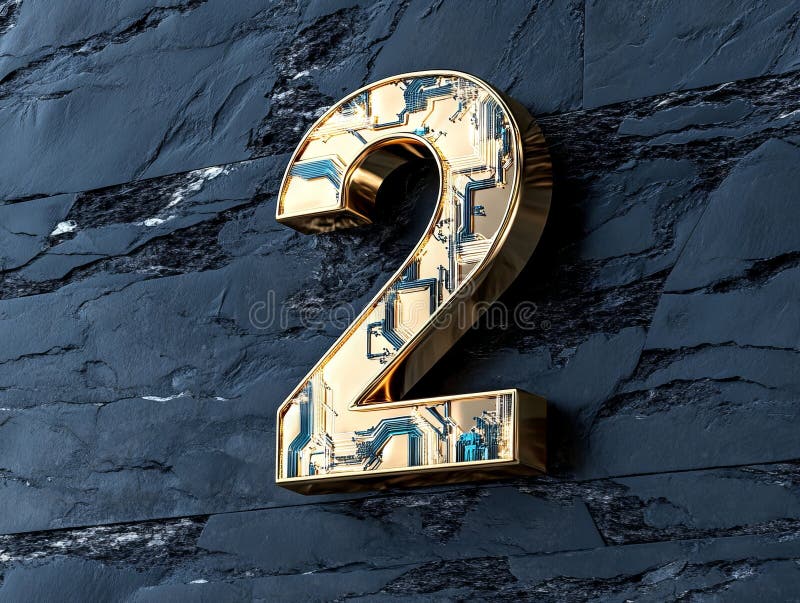 A Gold Number 2 on a Black Wall Stock Illustration - Illustration of ...