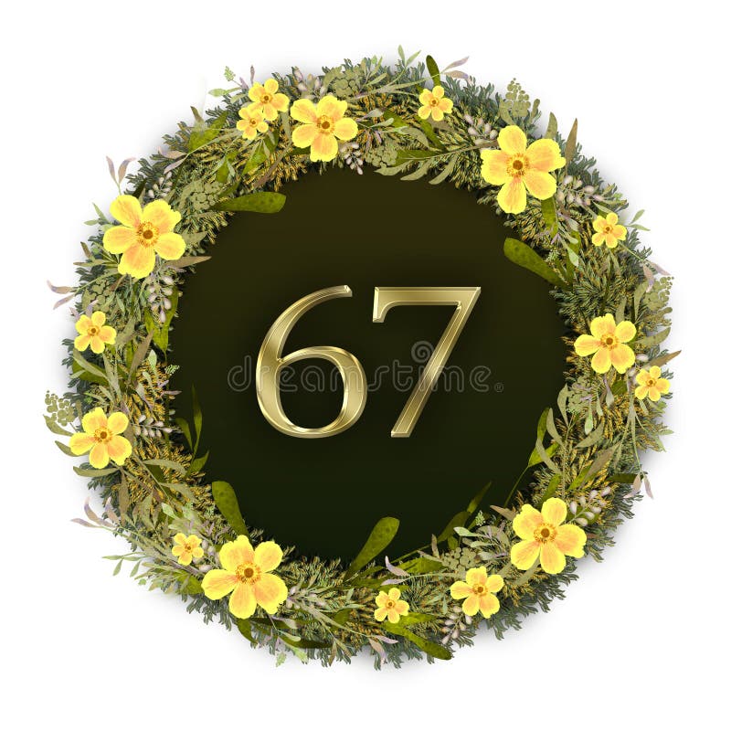 Gold Number "67" is Centered Against a Dark Circular Background Stock ...
