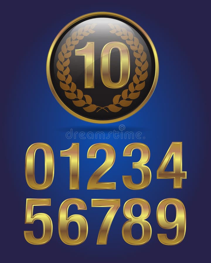 Gold Number Design Element with Round Gold Frame Stock Vector ...