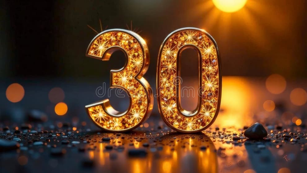 Gold Number 30 with Diamonds on a Background with a Side Stock ...