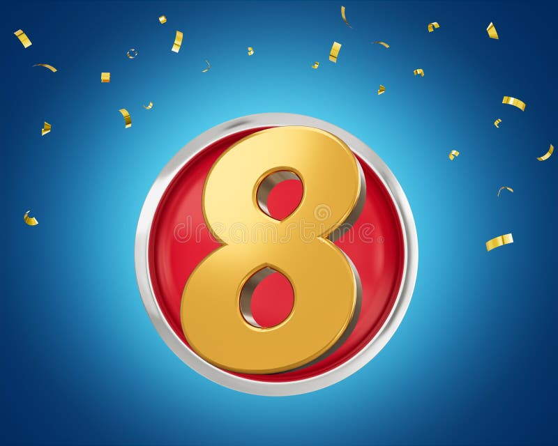 Gold Number 8 Gold Number Eight, Rounded Red Icon with Particles on ...